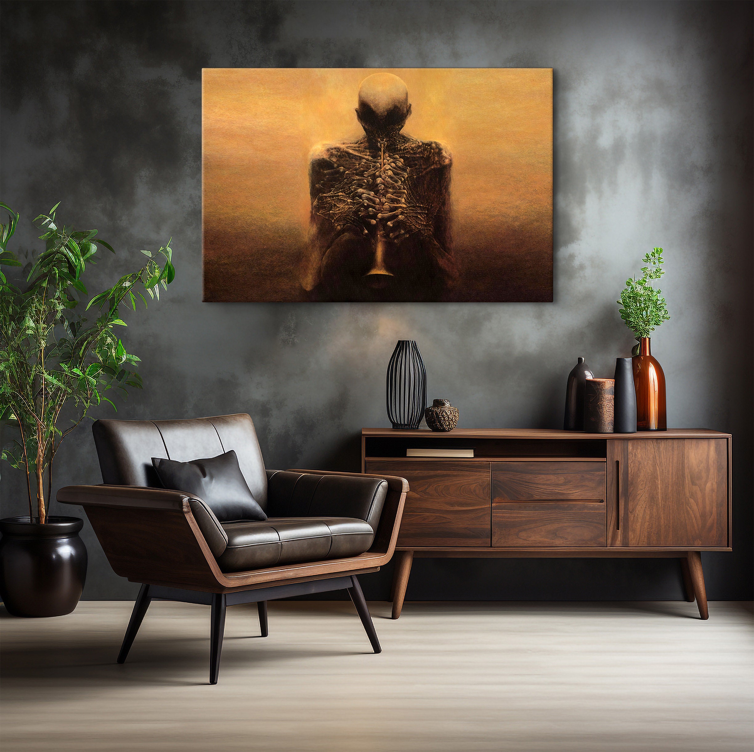 Zdzislaw Beksinski Poster, Skeleton Playing the Trumpet, Surreal Print ...