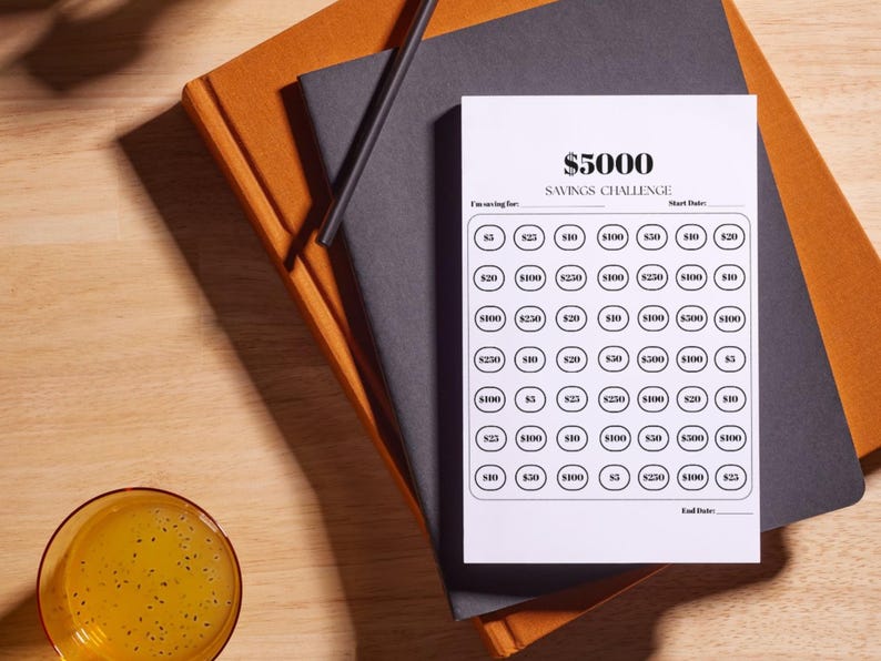Beginner Savings Challenge, 5000 Dollar Challenge, Printable Savings ...