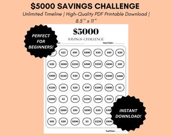 Beginner Savings Challenge, 1000 Dollar Challenge, Printable Savings ...