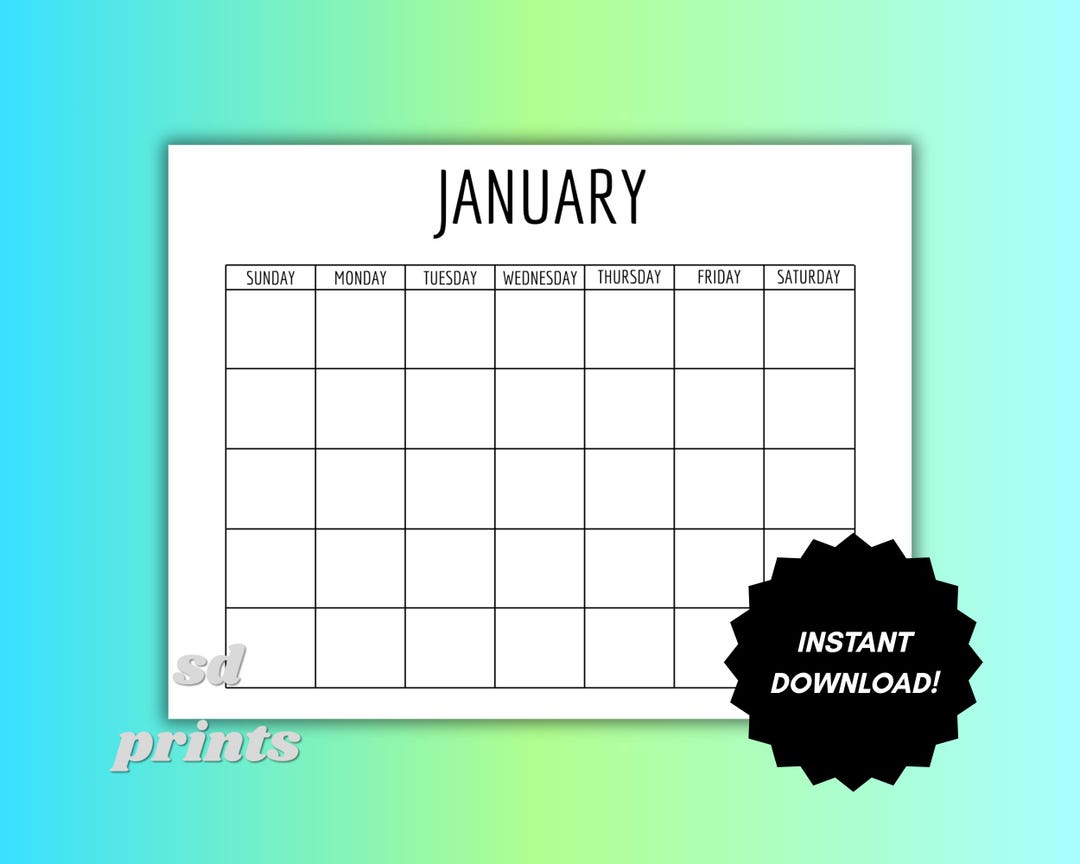 Undated Monthly Calendar: Printable Minimalist Design (PDF Download) - Etsy