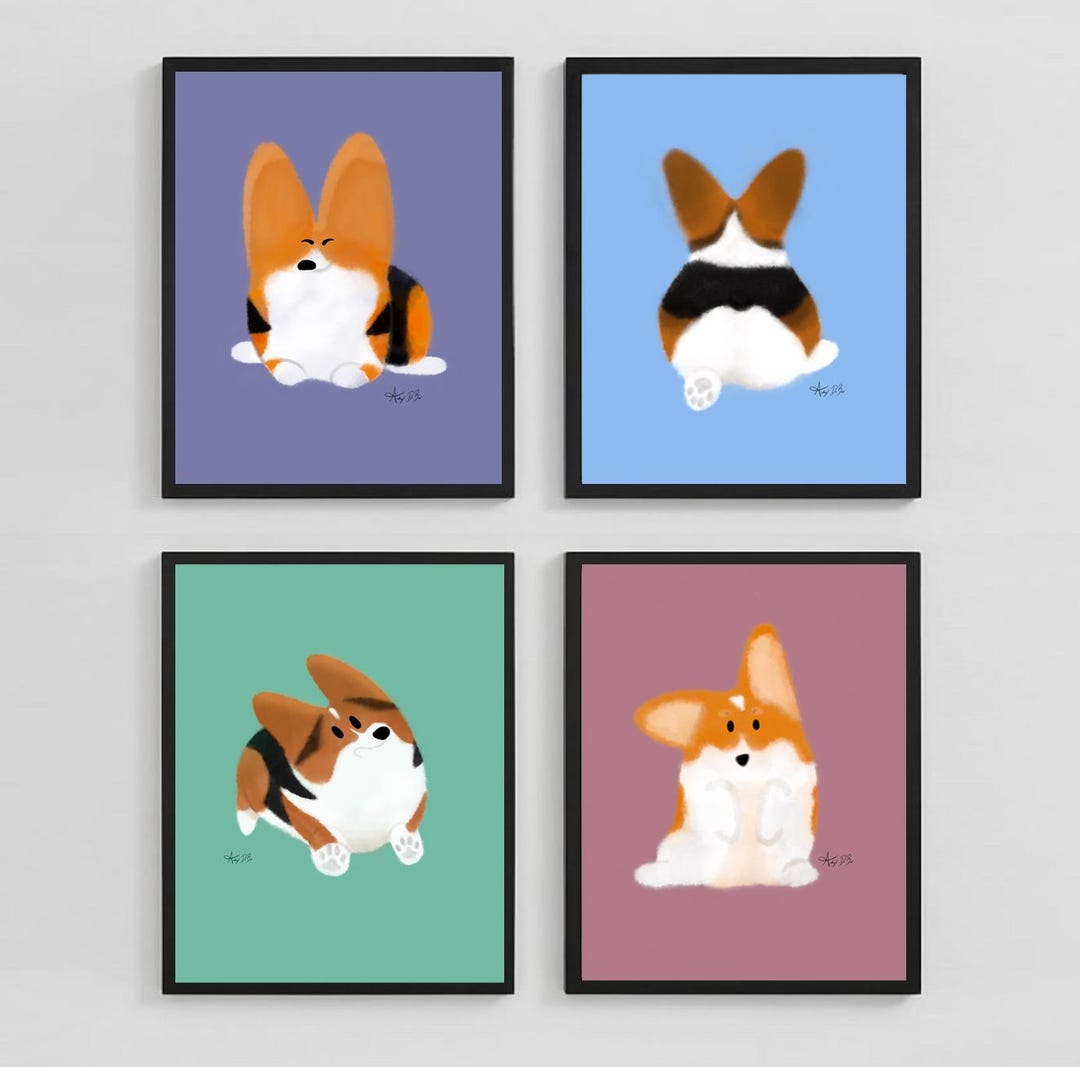 Set of 4 Printable Corgi Posters (11x17), Pembroke, Corgi Art, Dog Art ...