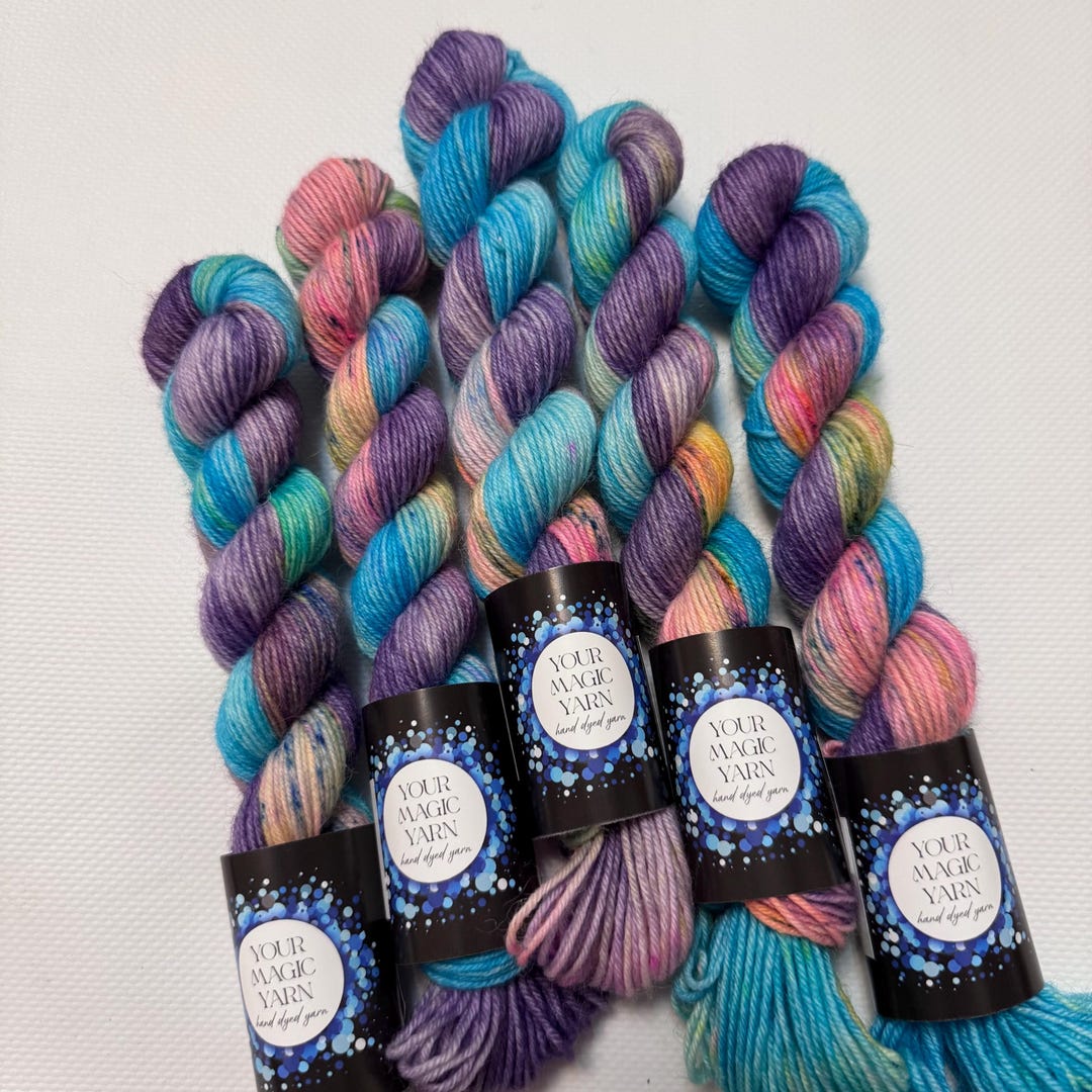 Galaxy Dreams Mini Skeins, Hand Dyed Sock Yarn, Pastel Rainbow & Violet ...