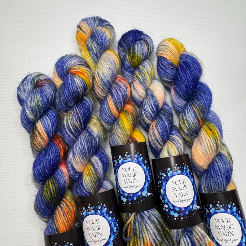 Galaxy Dreams Mini Skeins, Hand Dyed Sock Yarn, Blue and Yellow ...