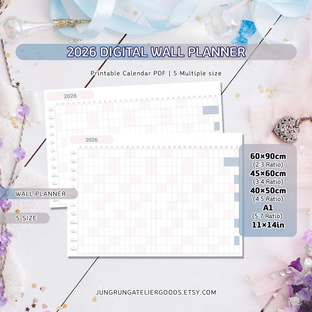 2026 Horizontal Wall Planner Digital Download Minimalist Yearly ...