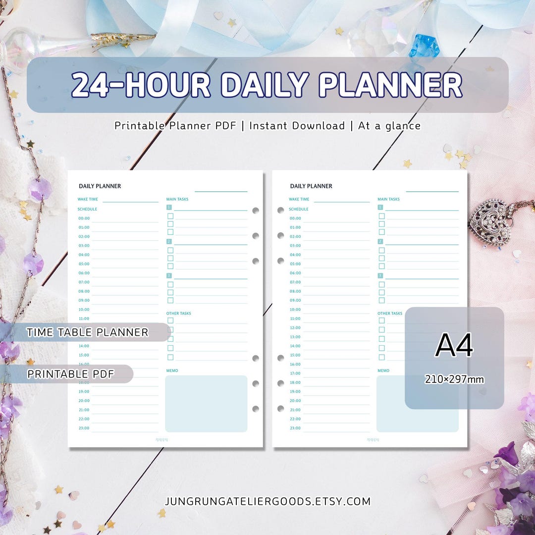 One Page A4 Daily Planner Printable 24 Hour Daily Schedule With Main ...