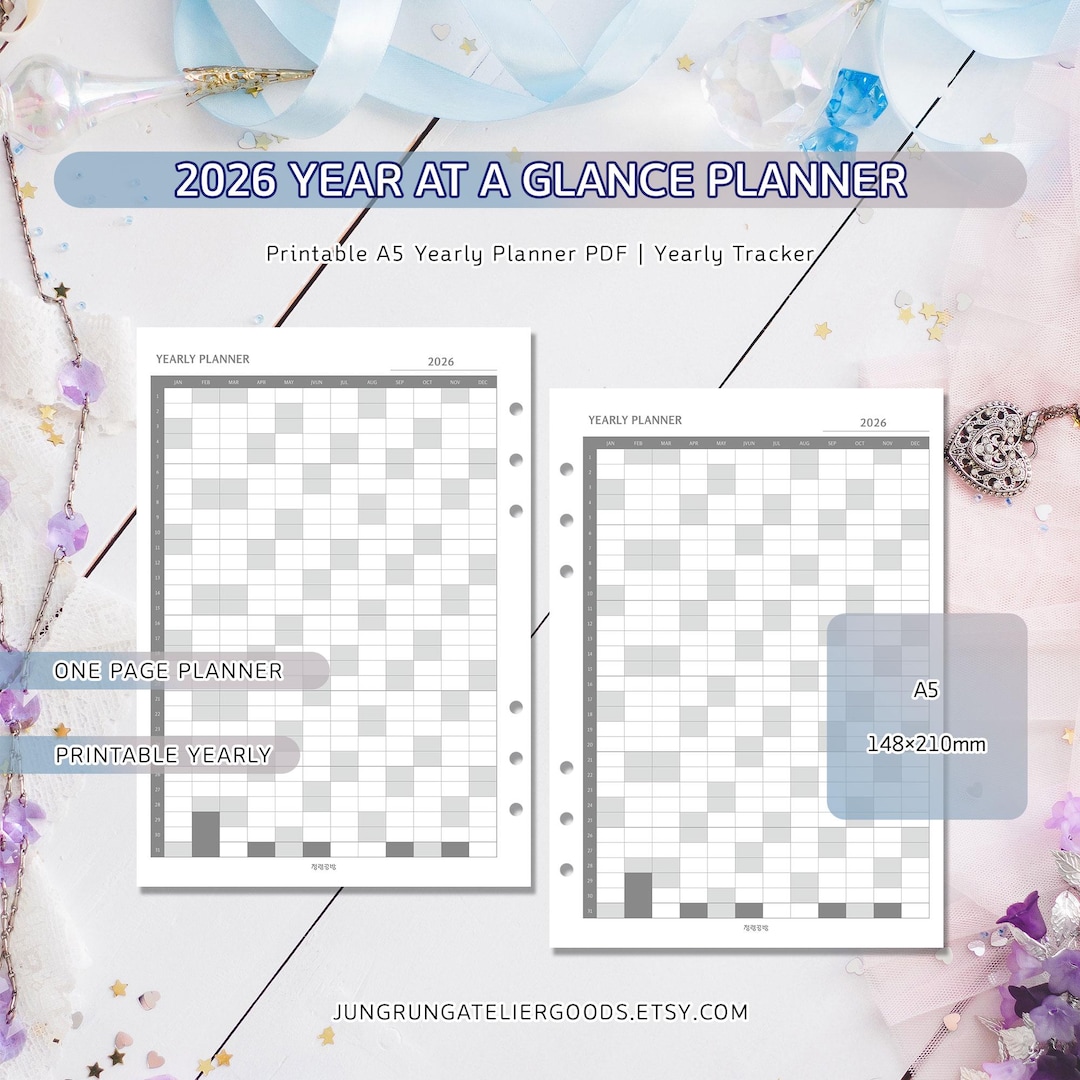2026 One Page Yearly Planner Minimalist 12 Month Layout Simple Year at ...