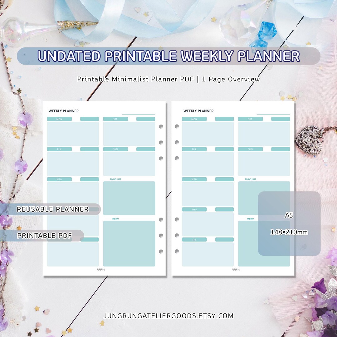 Undated Weekly Planner Printable Minimalist Weekly Schedule Template ...
