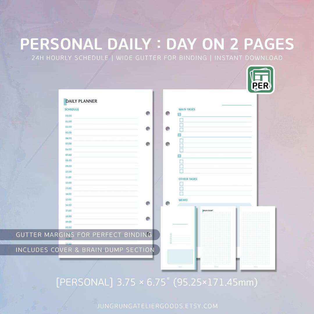 Personal Planner Inserts Daily Planner Printable Day on Two Pages ...