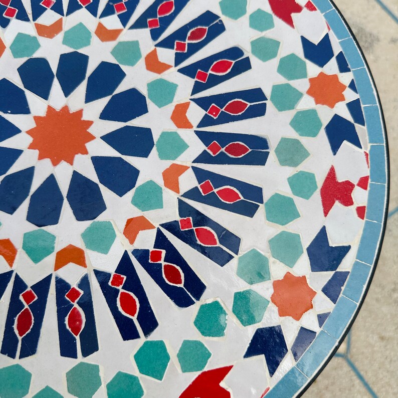 Handcrafted Moroccan Zellij Mosaic Table, Vibrant Geometric Design ...