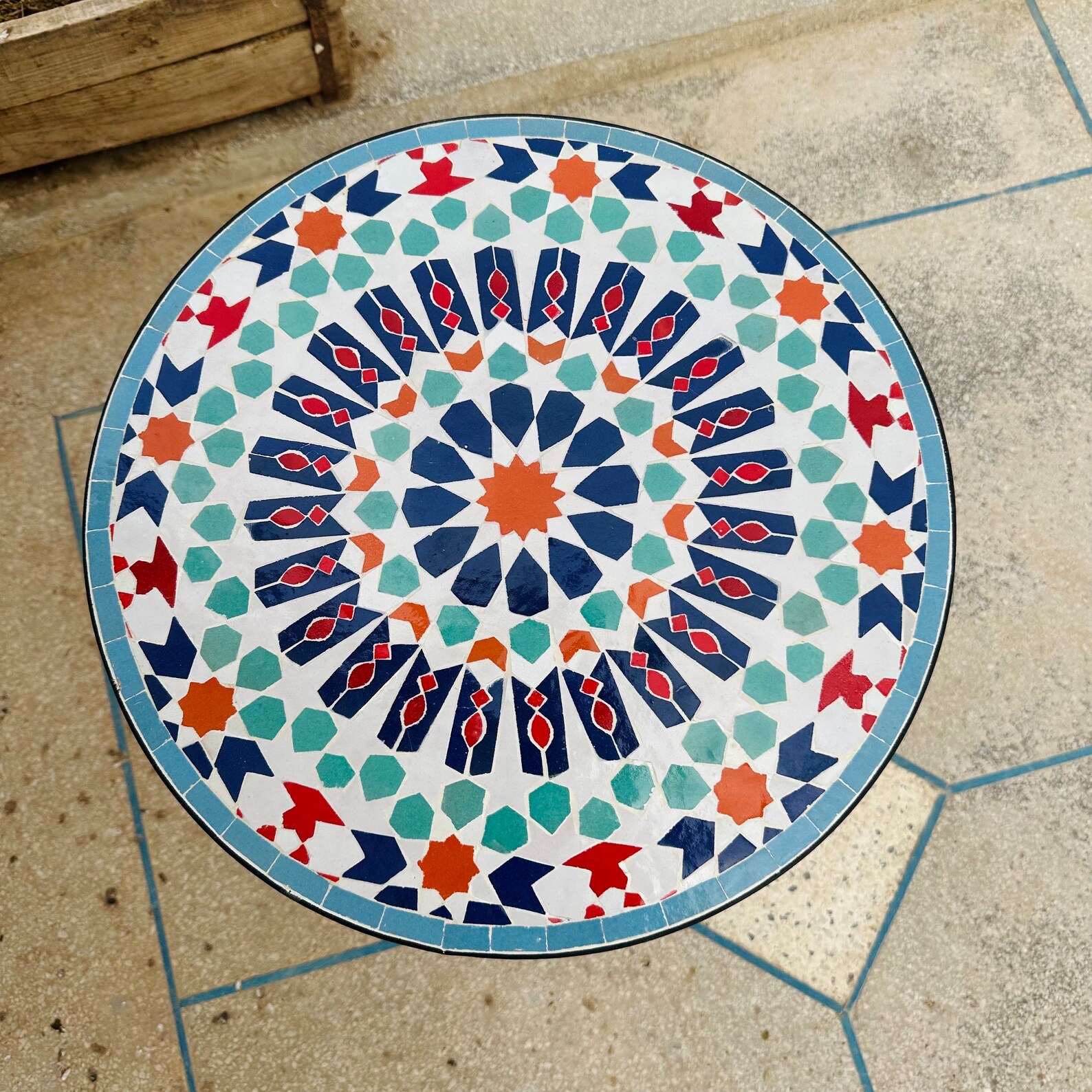 Handcrafted Moroccan Zellij Mosaic Table, Vibrant Geometric Design ...