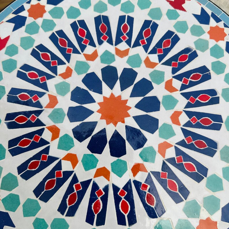 Handcrafted Moroccan Zellij Mosaic Table, Vibrant Geometric Design ...