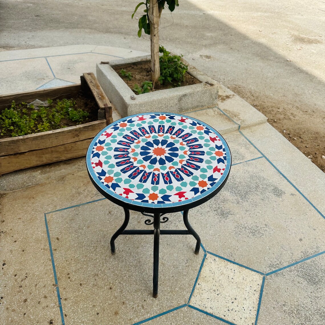 Handcrafted Moroccan Zellij Mosaic Table, Vibrant Geometric Design ...