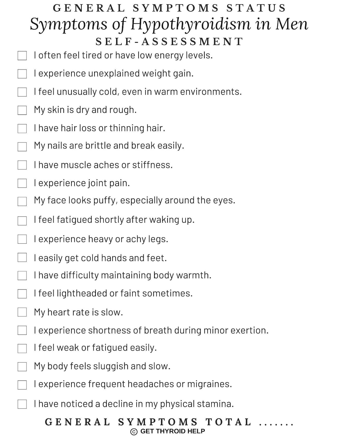 Hypothyroid Symptoms Checklist for Women Thyroid Self-assessment PDF ...