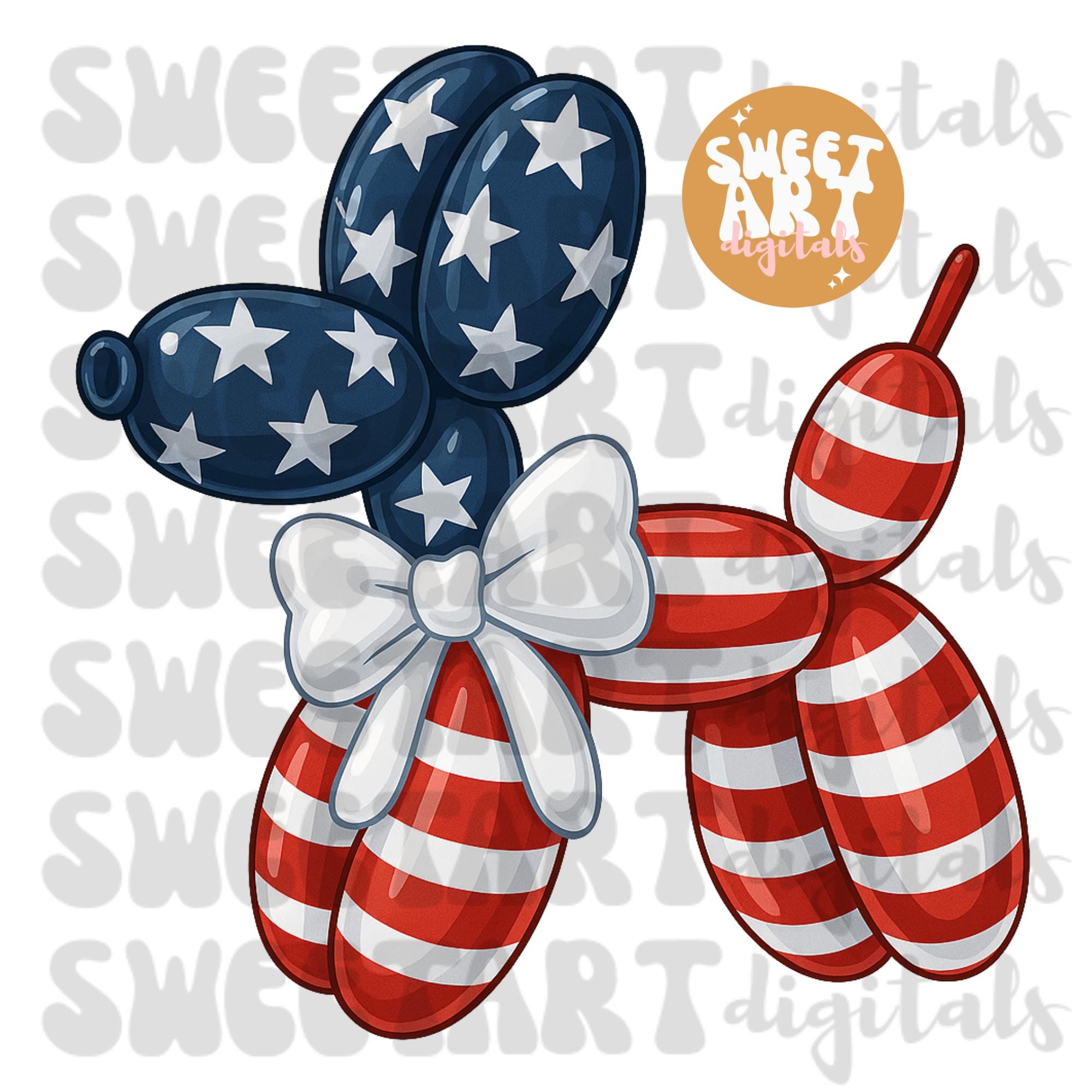 Fourth of July Balloon Dog, Coquette Bow, July 4th, Patriotic, Red ...