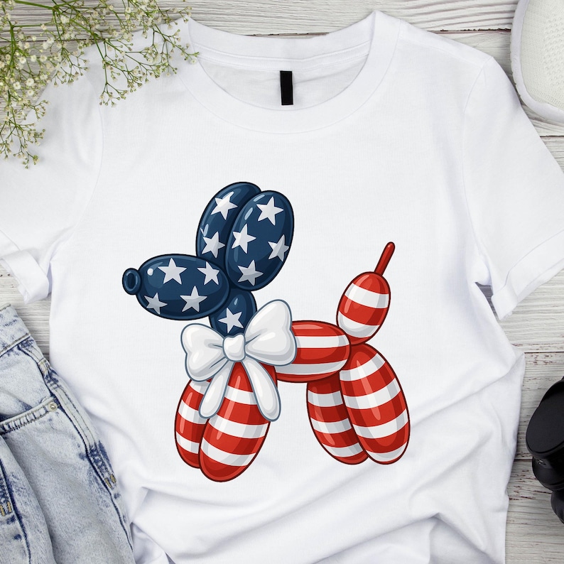 Fourth of July Balloon Dog, Coquette Bow, July 4th, Patriotic, Red ...