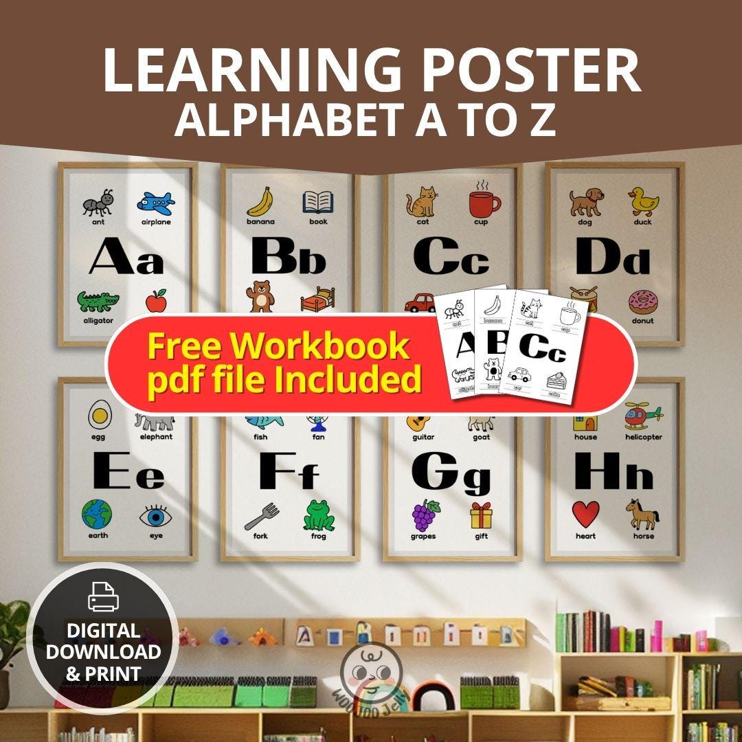 Alphabet Poster Bundle: A-Z Illustrations + Workbook (digital Download ...