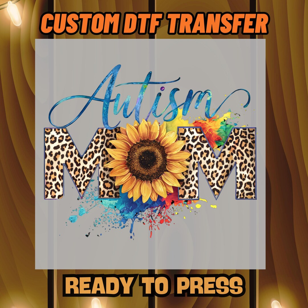 Autism Mom DTF Transfer Sunflower Leopard Print Puzzle Ready to Press ...