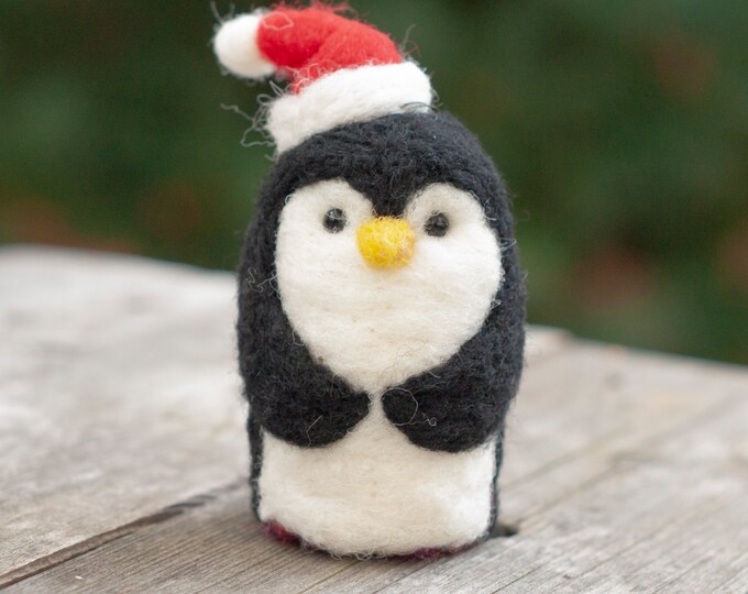 Needle Felted Penguin Red Stocking Cap - Etsy