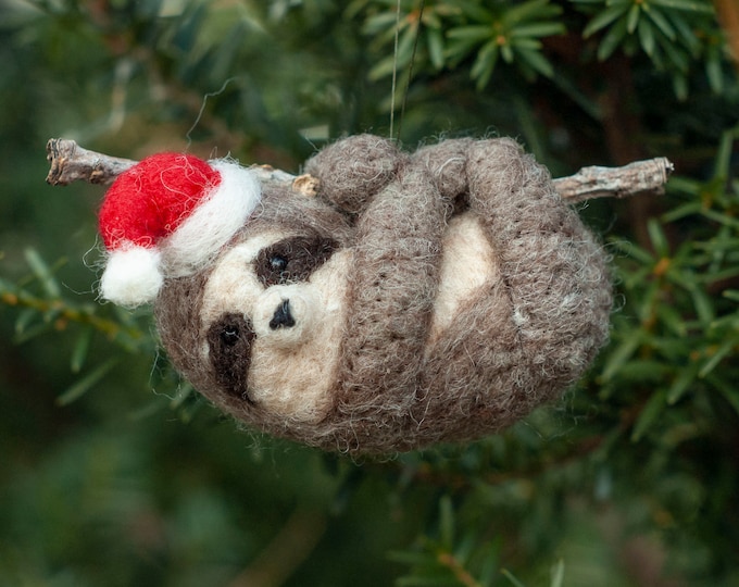 Santa Sloth Ornament Needle Felted - Etsy
