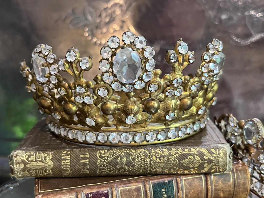 Antique Saints Crown French Holy Mary Jeweled Crown Rhinestones Gilded ...