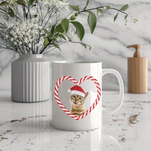 Custom Cat Christmas Mug, Personalized Cat Mug With Santa Hat & Candy ...
