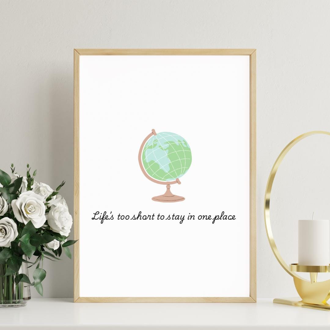 Vintage Globe World Map Travel Quote Wall Art, Flight Attendant Gift ...