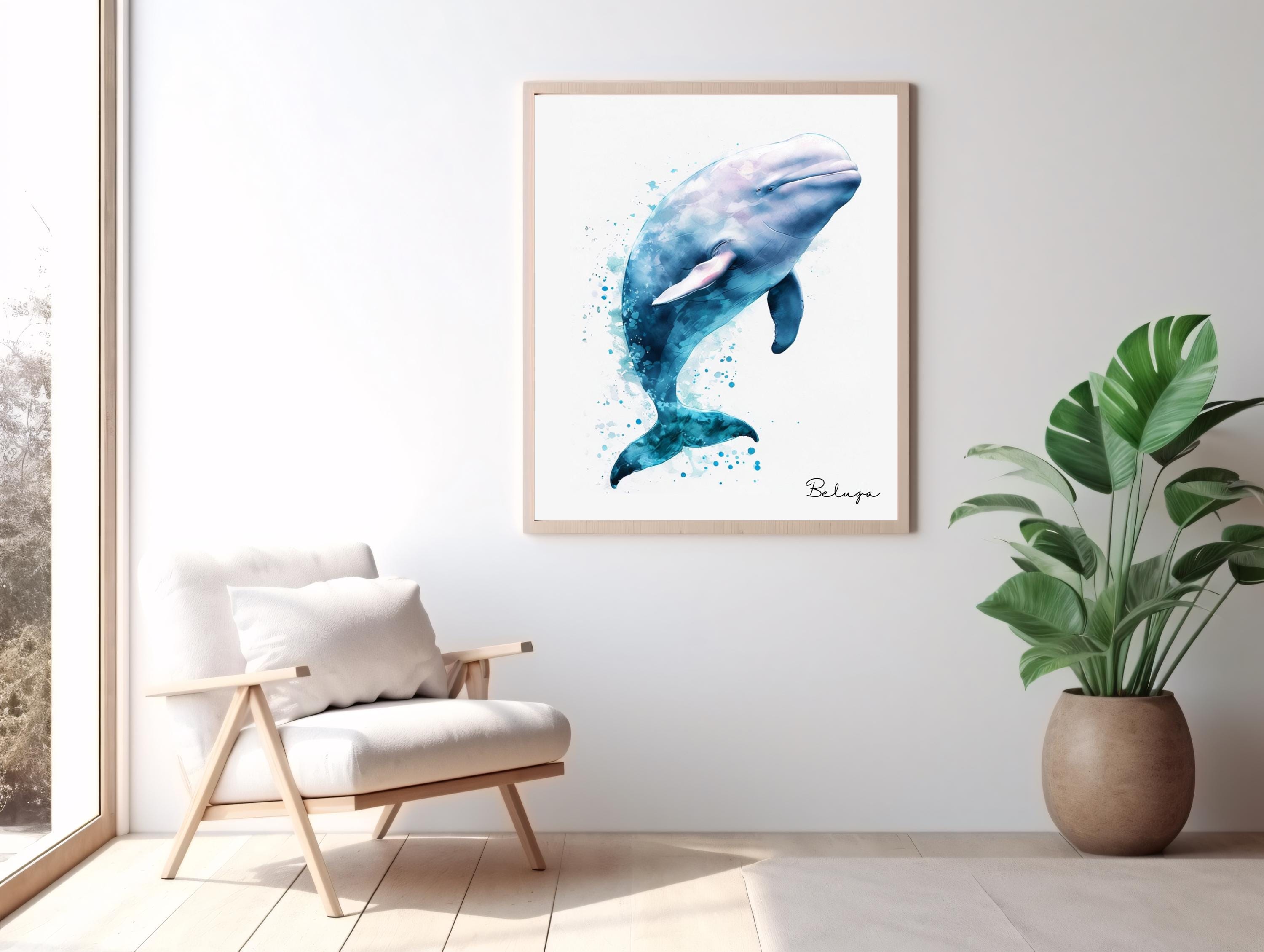 Beluga Whale Print, Cute Whale Wall Art Poster, Ocean Nursery Decor ...