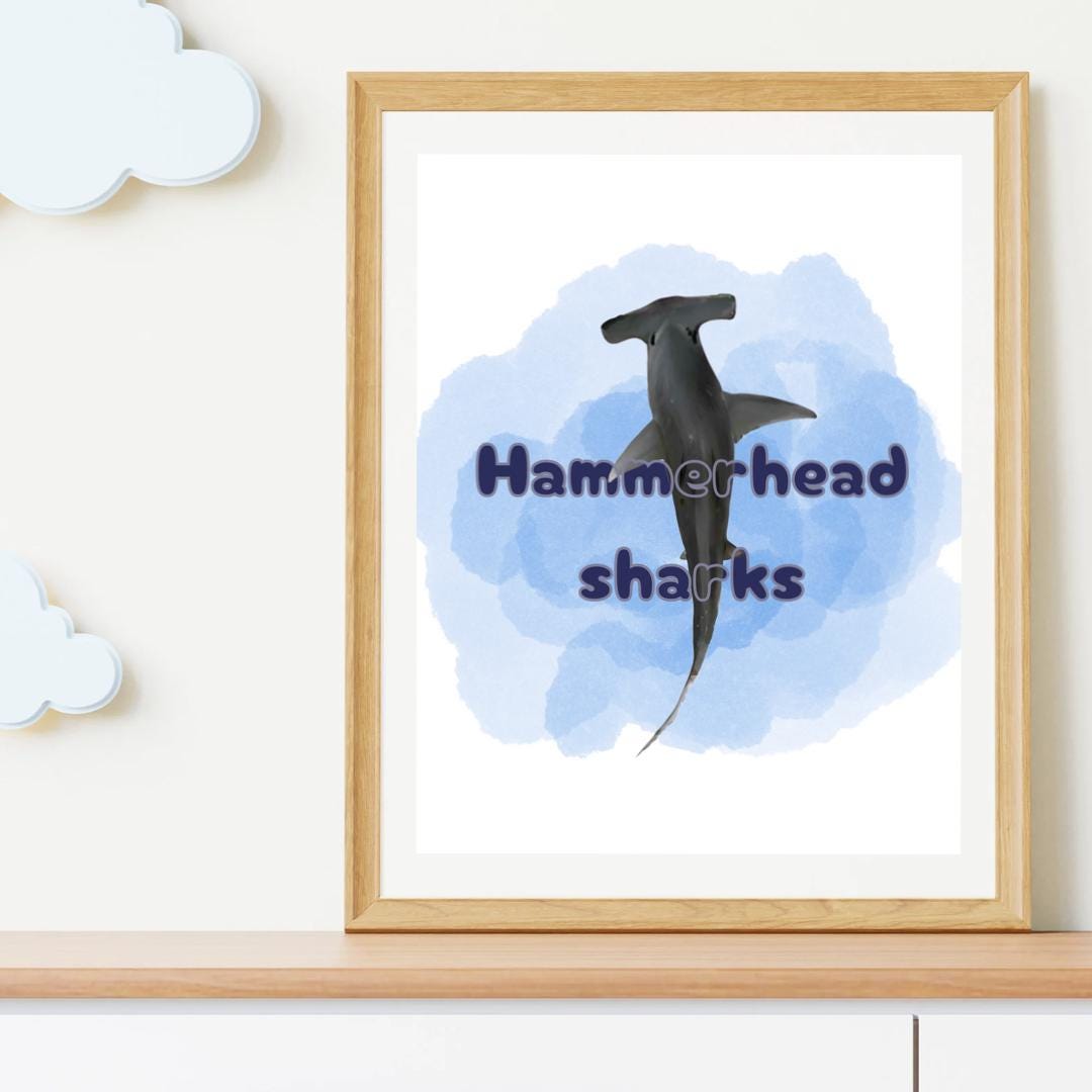 Hammerhead Shark Poster, Cute Shark Print, Shark Lover Gift, Minimalist ...