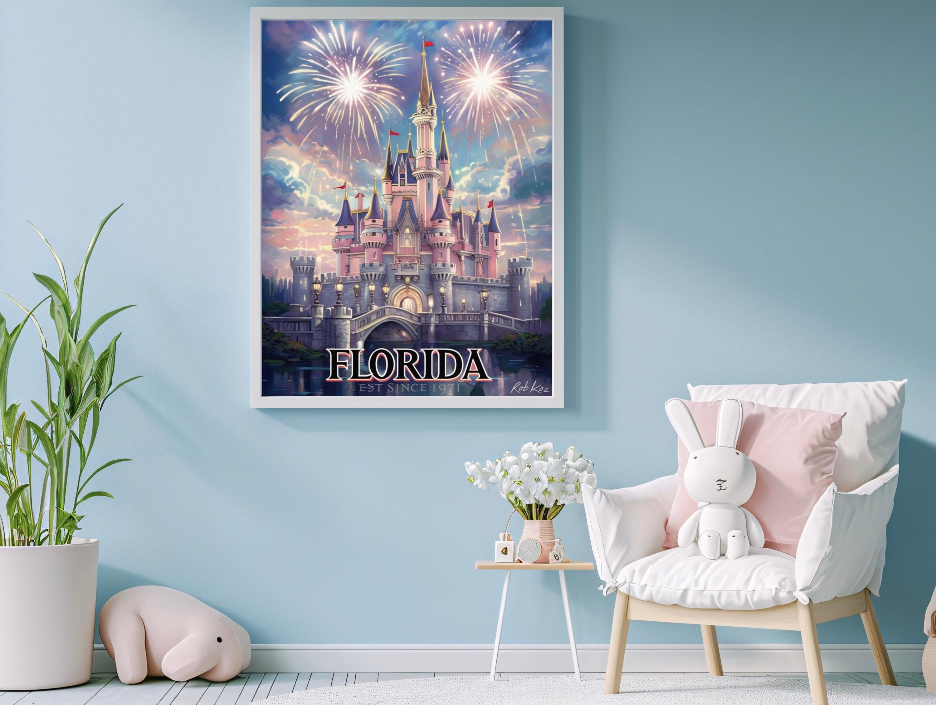 Disney World Florida Poster, Florida Disneyland, Watercolour Fireworks ...