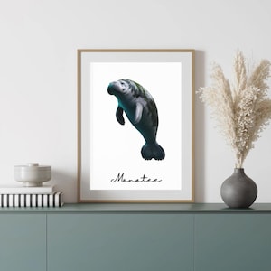 Manatee Art Print, Sea Cow Digital Wall Art, Manatee Gift, Ocean Lovers ...