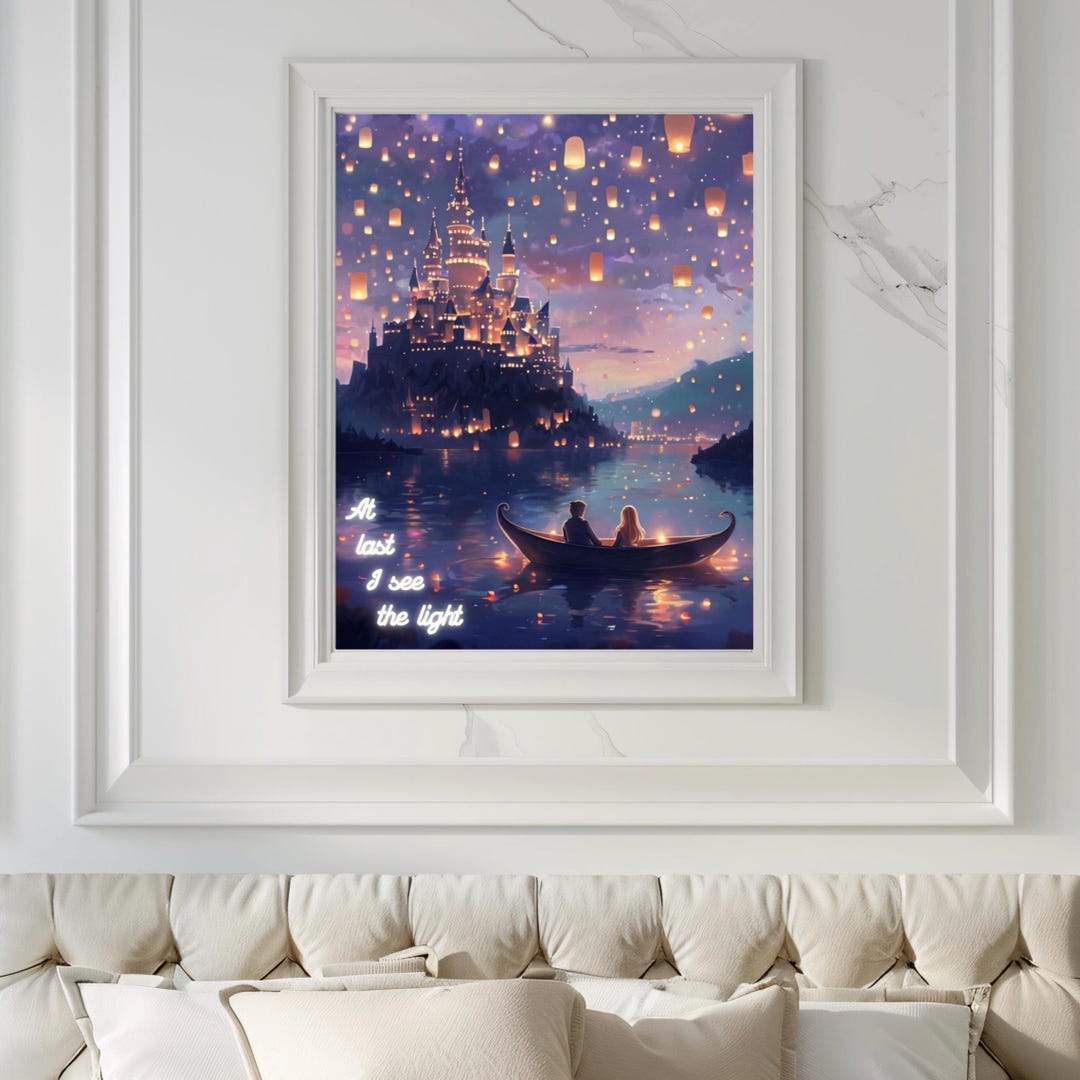 Tangled Floating Lantern Scene Poster, Tangled Art Print, Disney ...