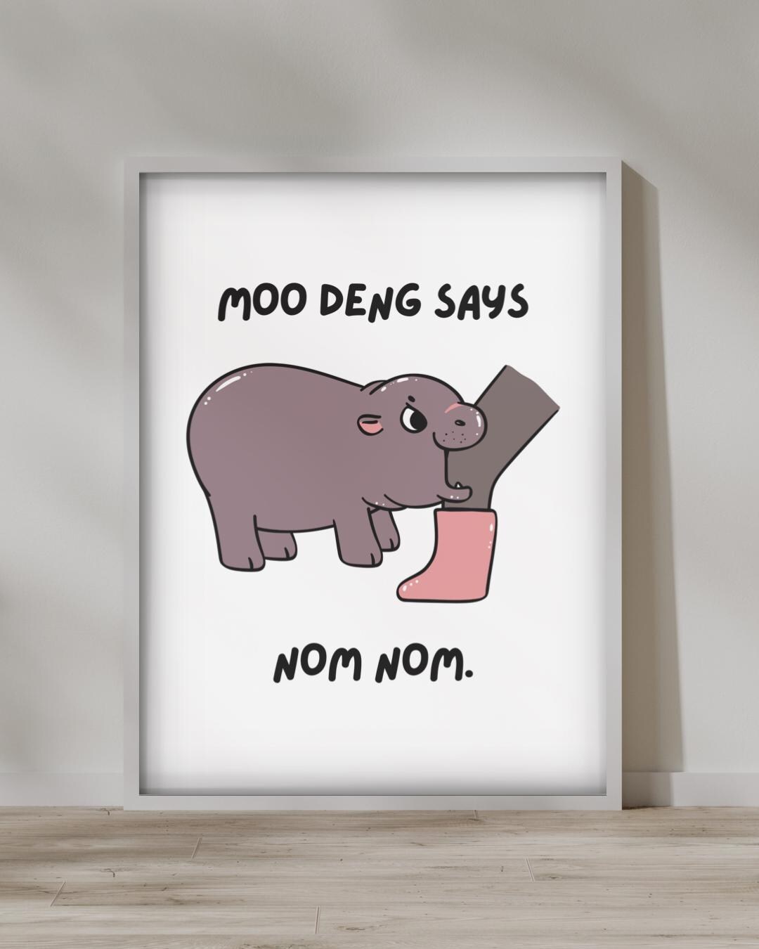 Moo Deng Poster, Moo Deng Gifts, Cute Hippo Print, Viral Hippopotamus ...
