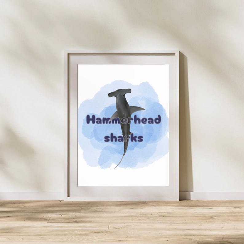 Hammerhead Shark Poster, Cute Shark Print, Shark Lover Gift, Minimalist Coastal Wall Art, Scuba ...