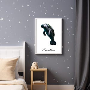 Manatee Art Print, Sea Cow Digital Wall Art, Manatee Gift, Ocean Lovers ...