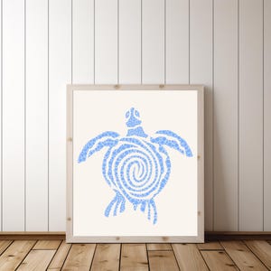 Blue Turtle Poster, Ocean Lovers Gift, Beachy Room Decor, Patterned ...