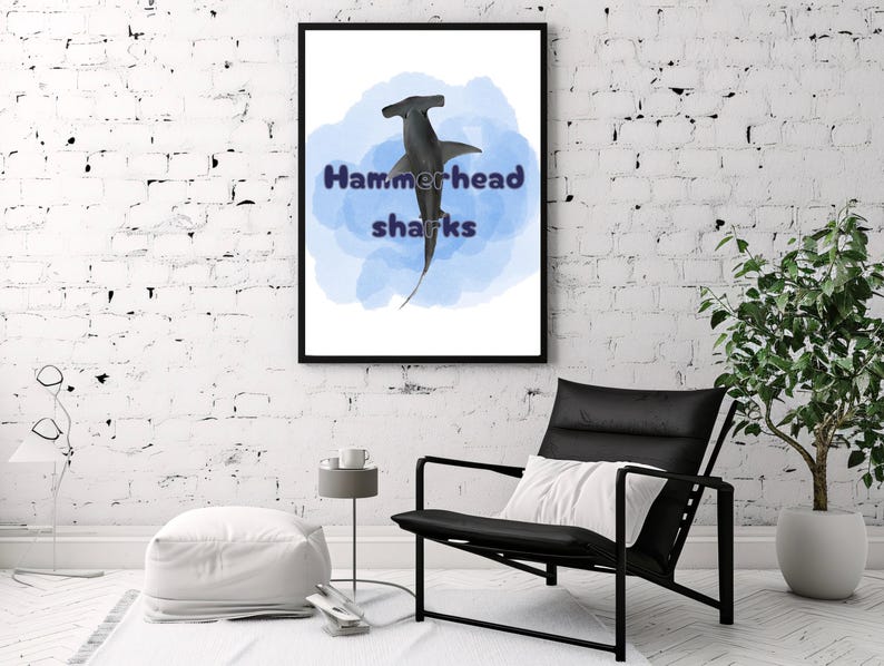 Hammerhead Shark Poster, Cute Shark Print, Shark Lover Gift, Minimalist ...