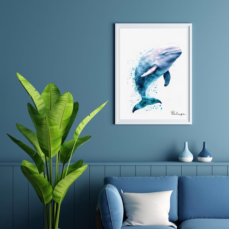 Beluga Whale Print, Cute Whale Wall Art Poster, Ocean Nursery Decor ...
