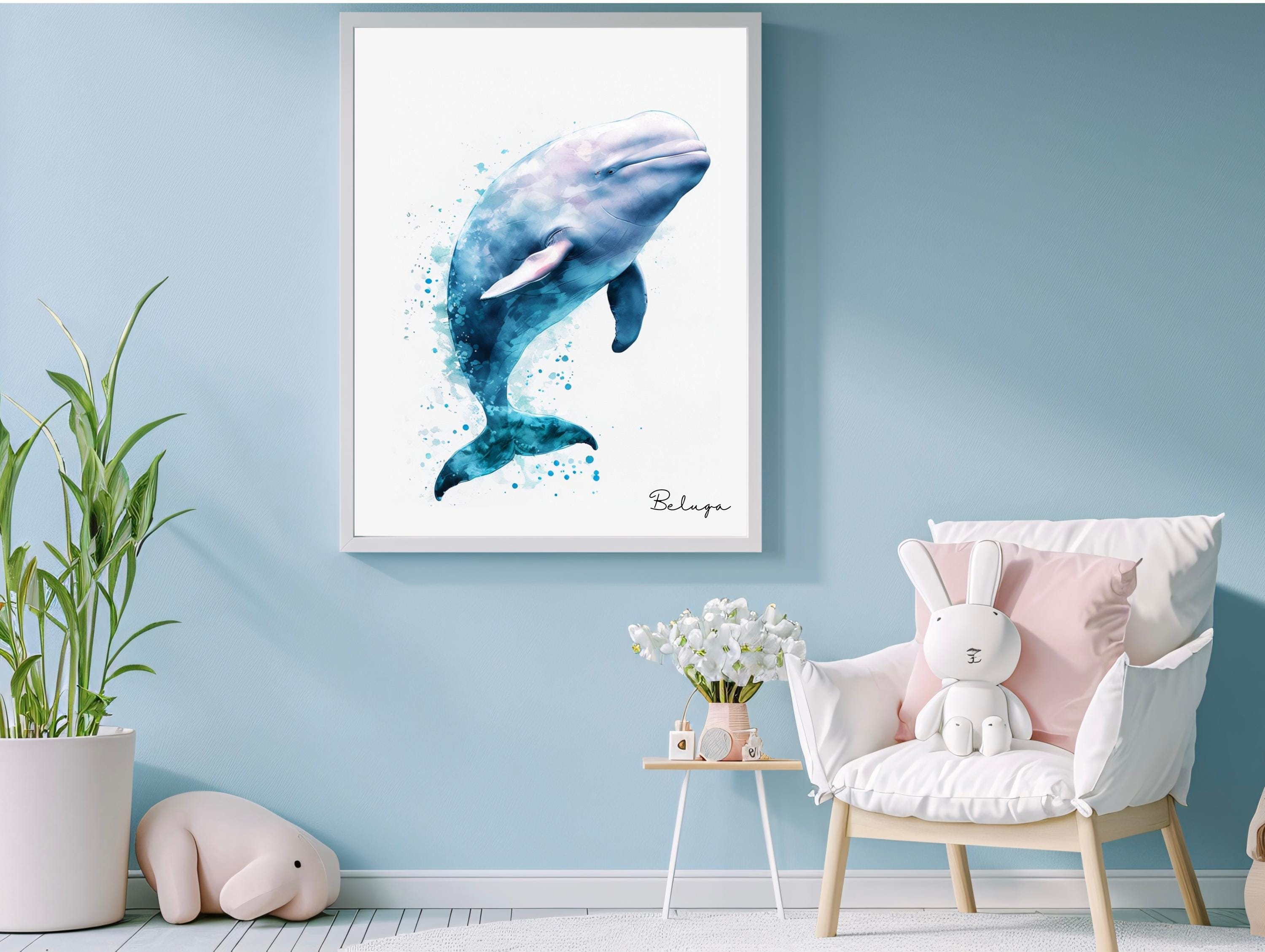 Beluga Whale Print, Cute Whale Wall Art Poster, Ocean Nursery Decor ...