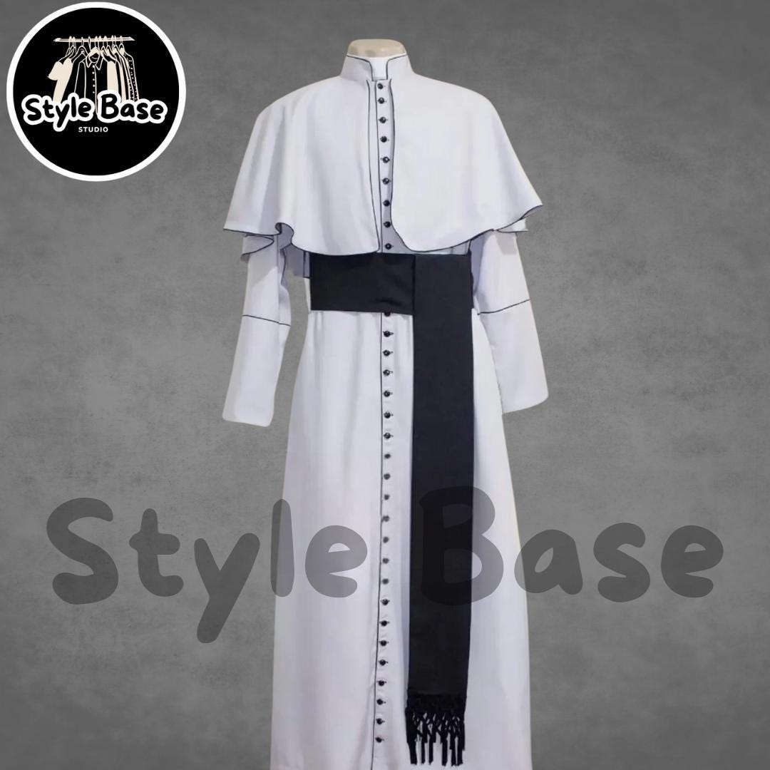 Men's White Priest Cassock Robe - Gothic Clergy Outfit - Historical ...