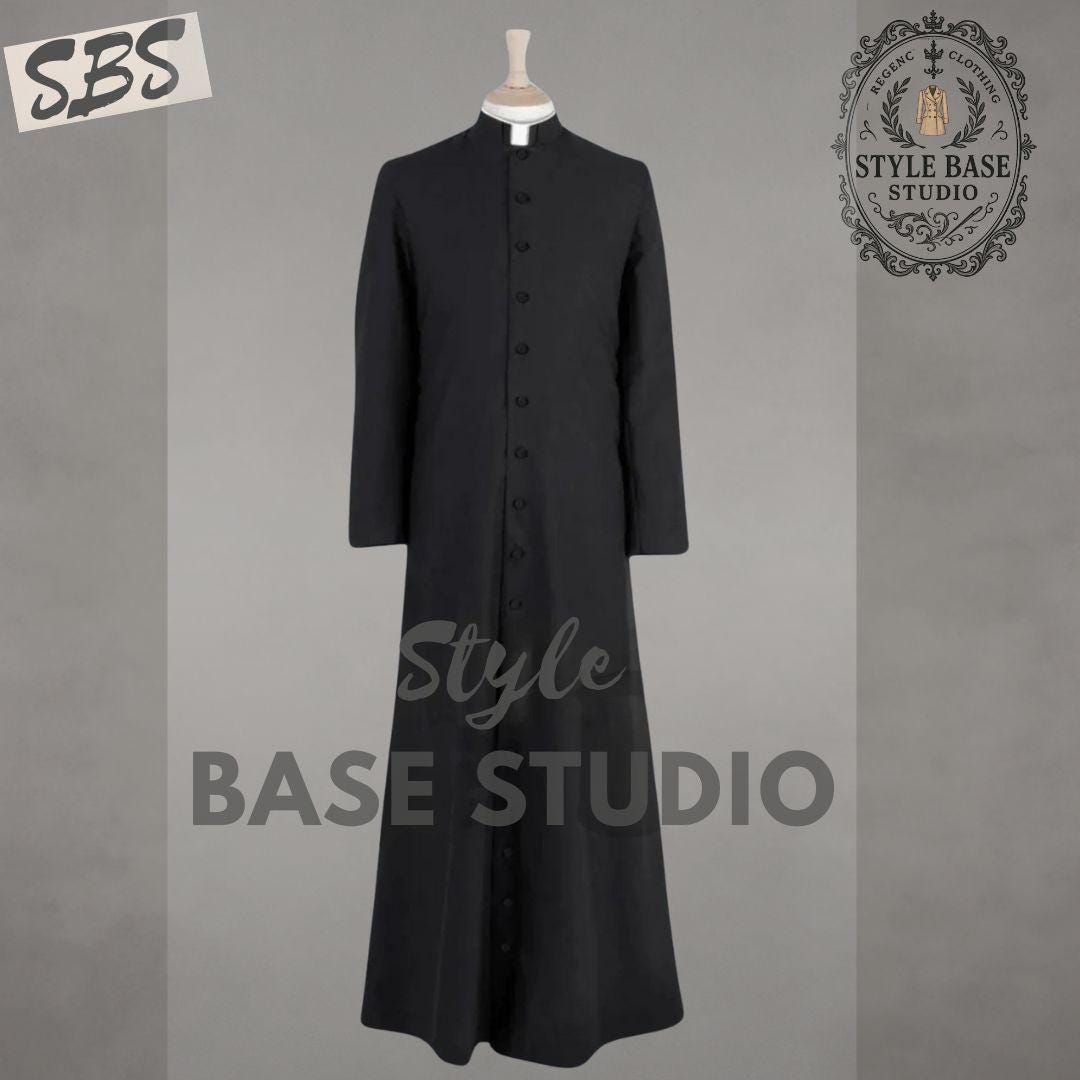 Black Roman Cassock - Custom Clergy Vestment - Liturgical Priest Robe ...