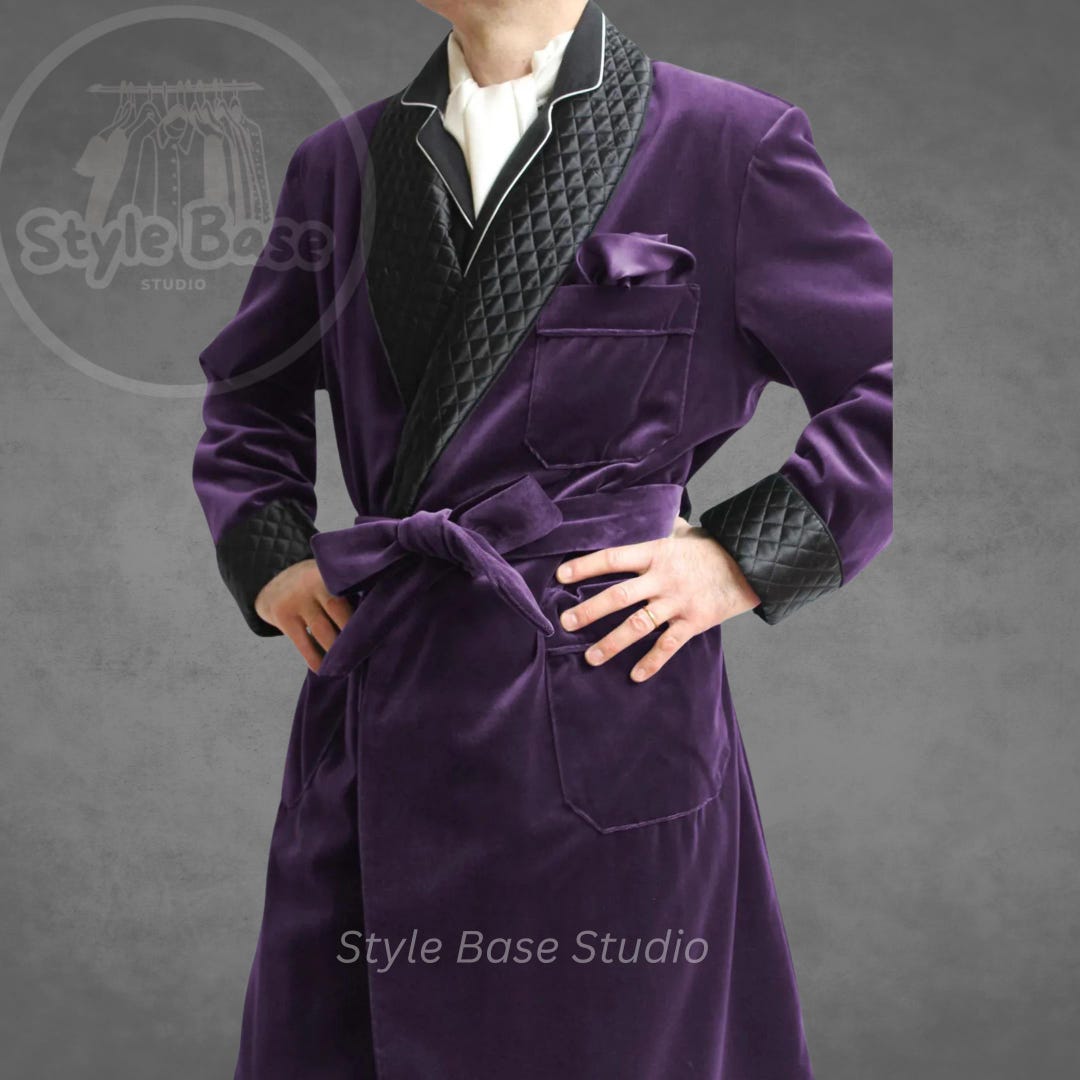 Men’s Elegant Smoking Jacket – Custom Handcrafted Long Velvet Gown for ...