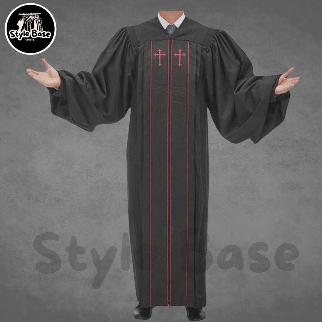 Handmade Mens Black Clergy Robe With Red Trim Custom Church Pulpit Robe ...