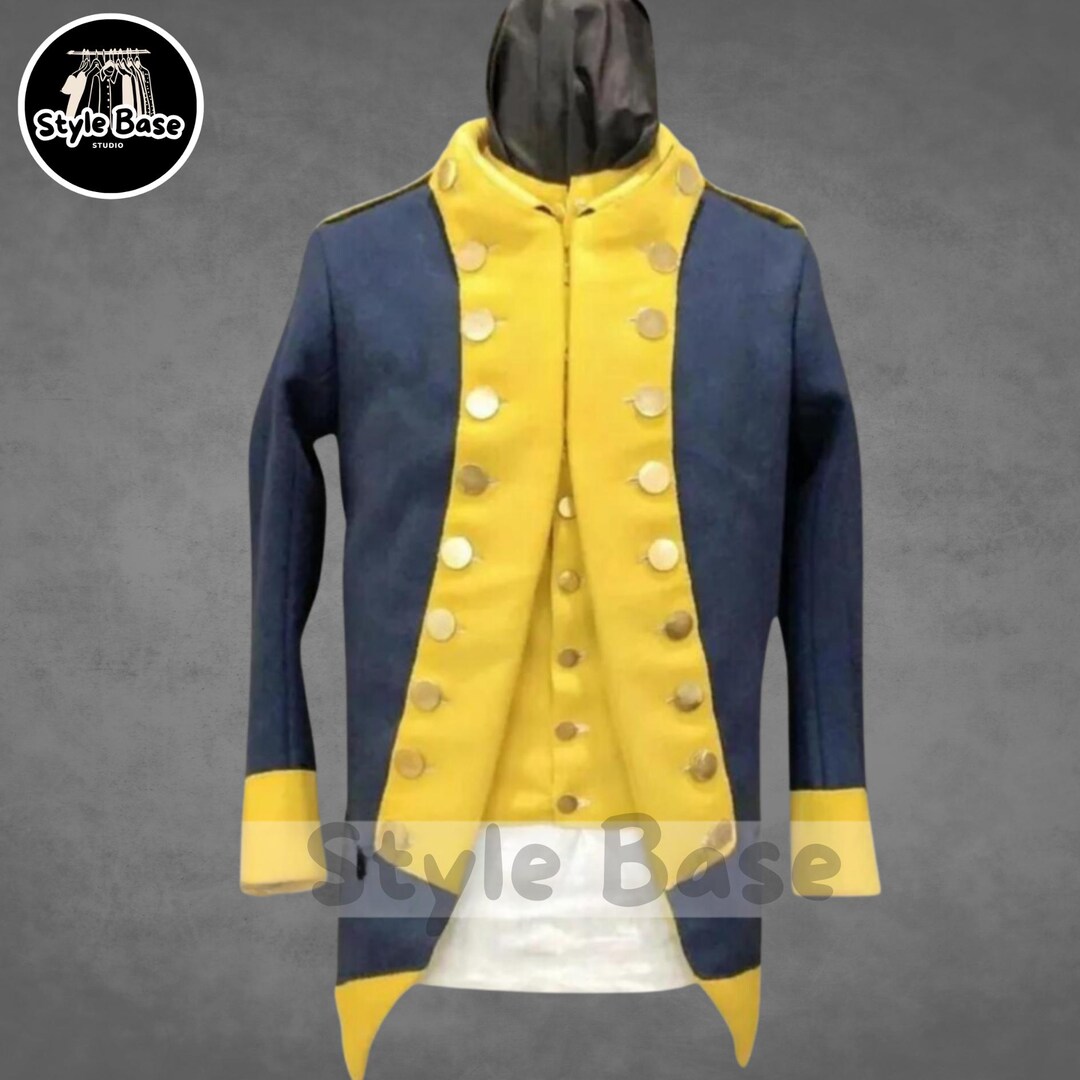 New Revolutionary Navy Blue Wool Coat With Yellow Lapel Facing ...