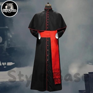 Traditional Black & Red Priest Cassock Robe - Clergy Vestment ...