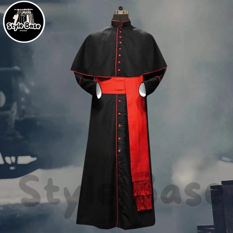 Traditional Black & Red Priest Cassock Robe - Clergy Vestment ...