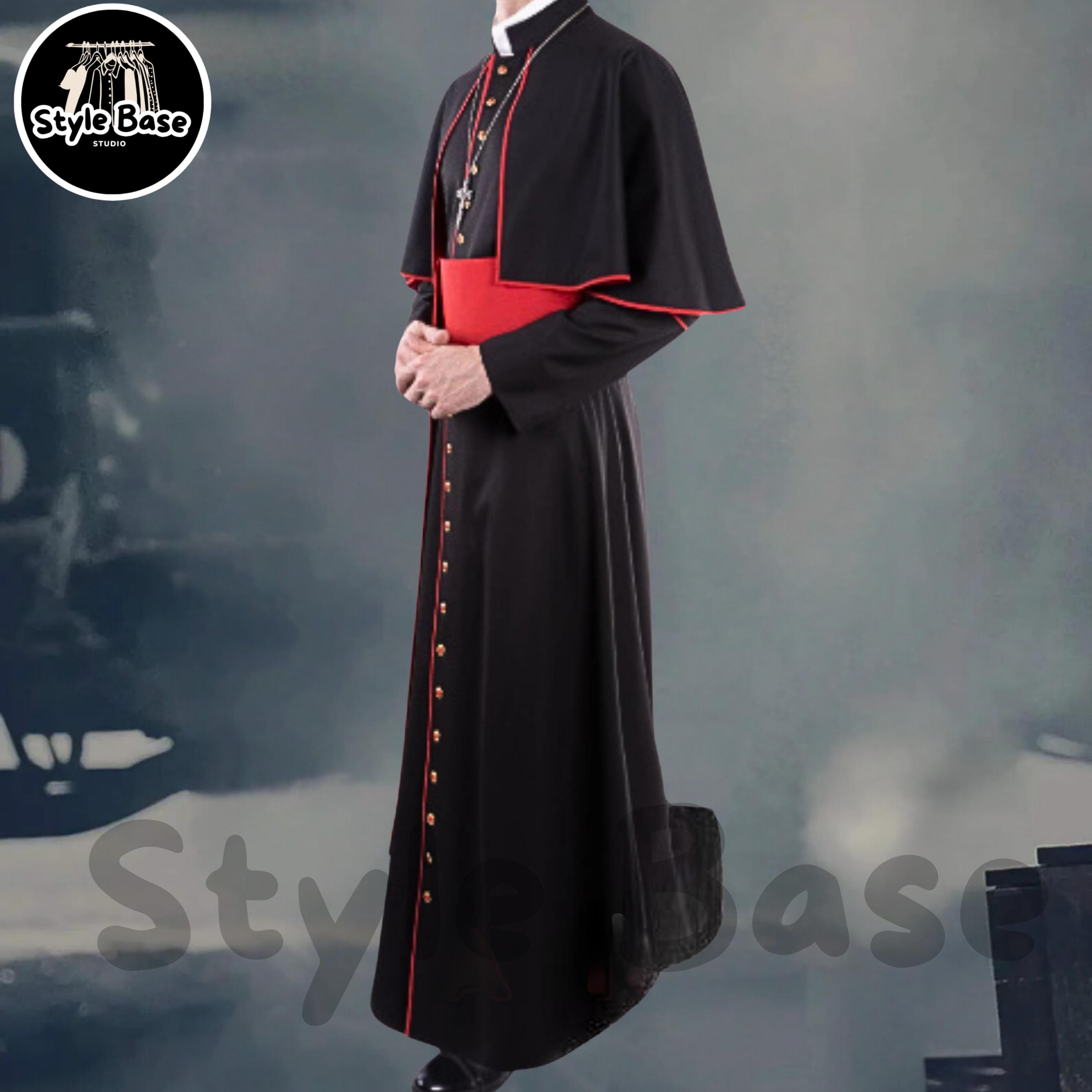 Traditional Black & Red Priest Cassock Robe - Clergy Vestment ...