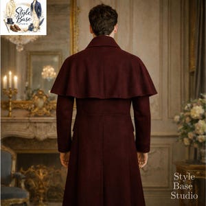 Men’s Burgundy Wool Cloak | Victorian-inspired Double-breasted Cape ...