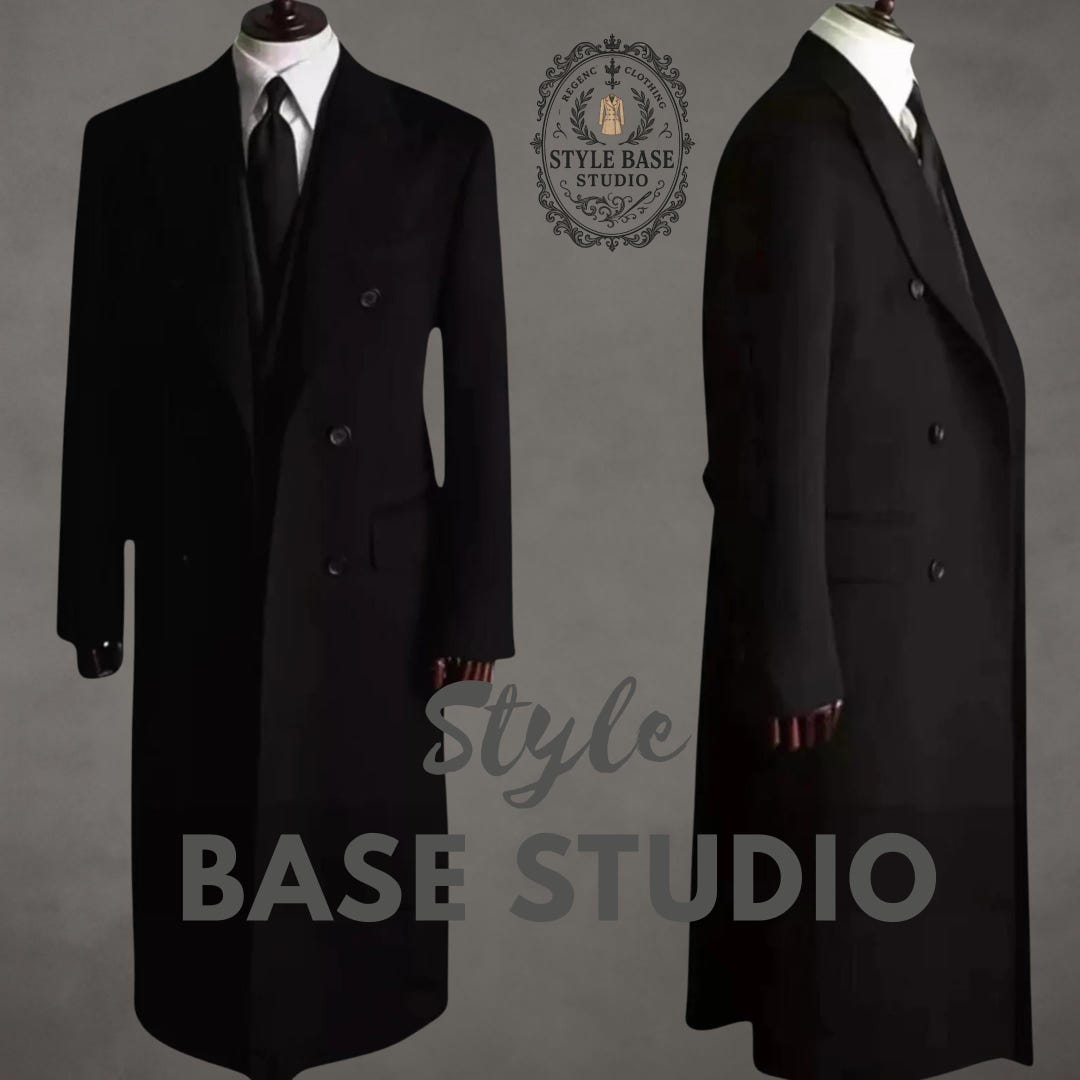 Military-style Black Wool Greatcoat - Double-breasted Long Coat for ...
