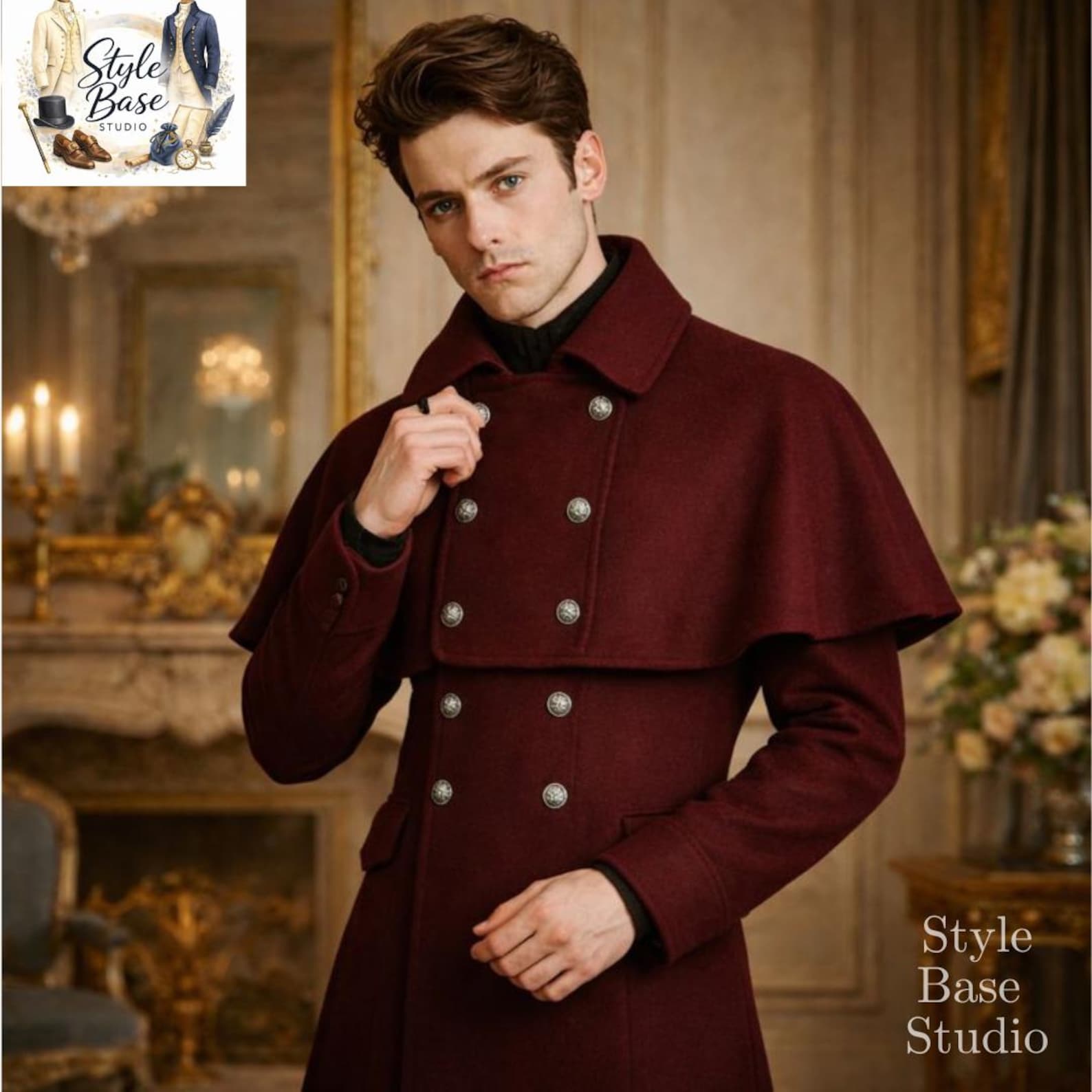 Men’s Burgundy Wool Cloak | Victorian-inspired Double-breasted Cape ...