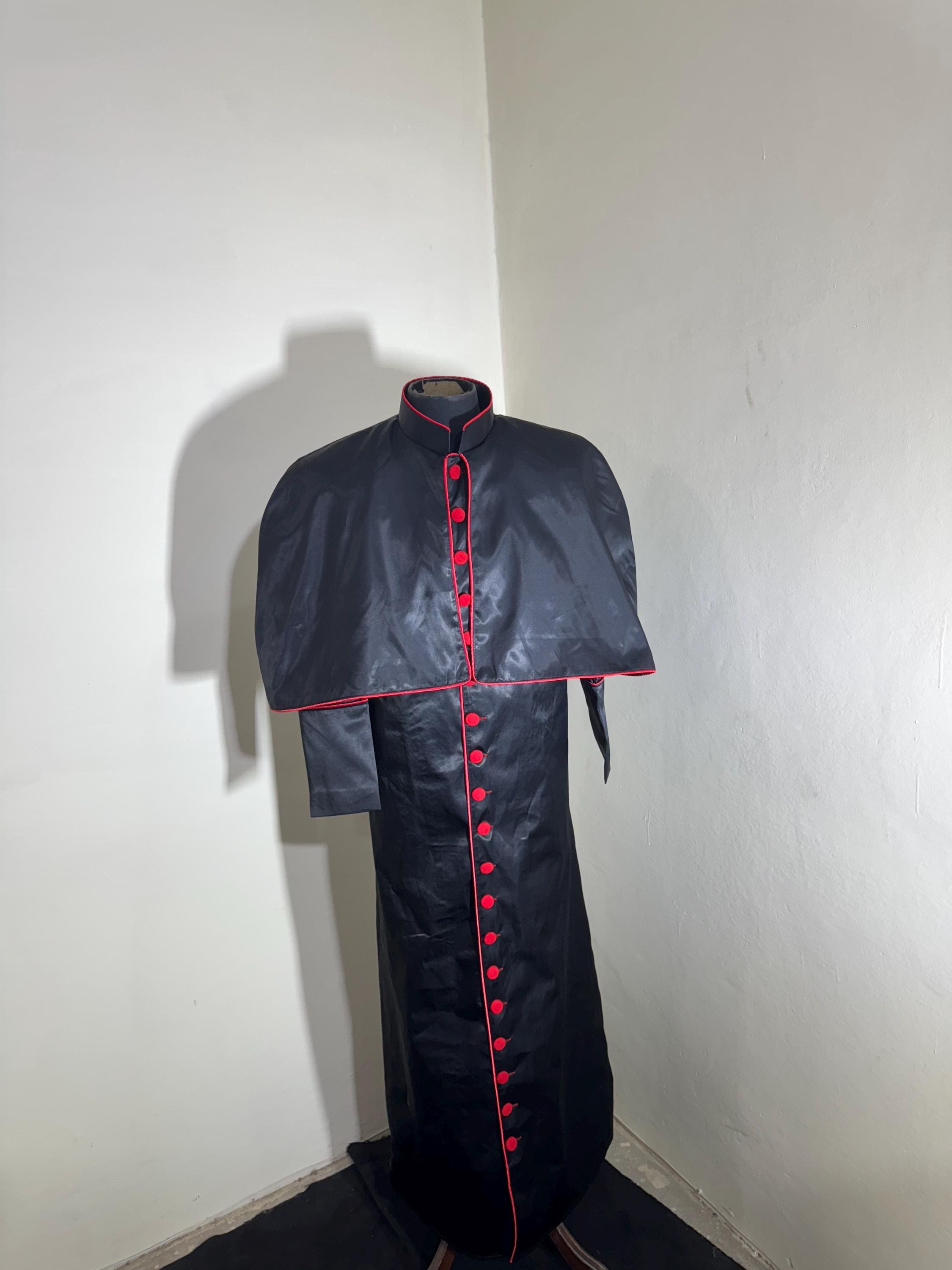 Traditional Black & Red Priest Cassock Robe - Clergy Vestment ...